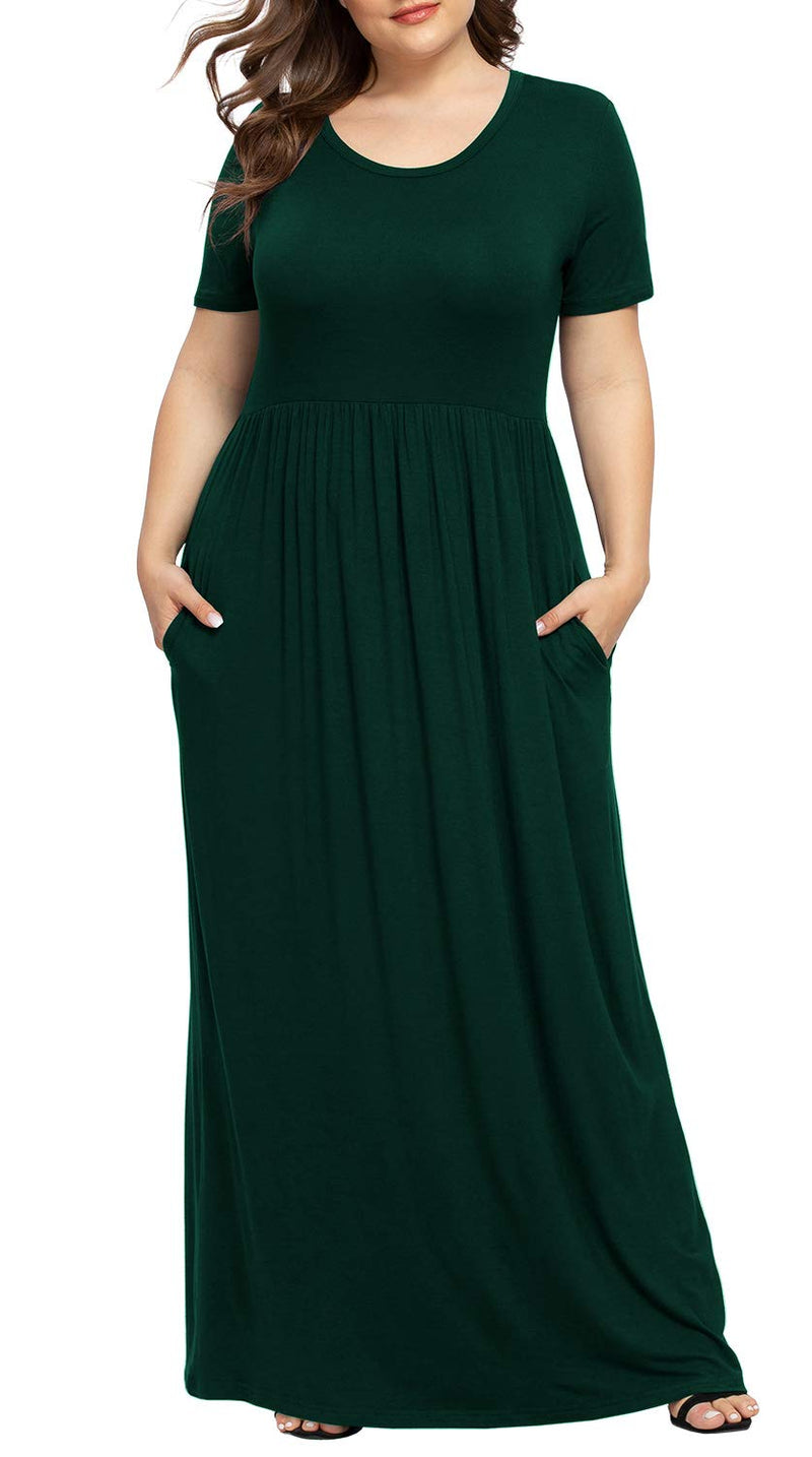 POSESHE Plus Size Short Sleeve Maxi Dress with Pockets | Casual ...