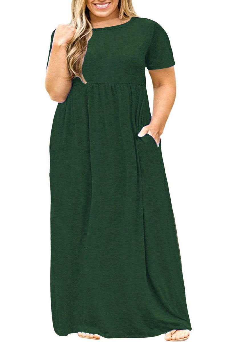 POSESHE Plus Size Short Sleeve Maxi Dress with Pockets | Casual ...