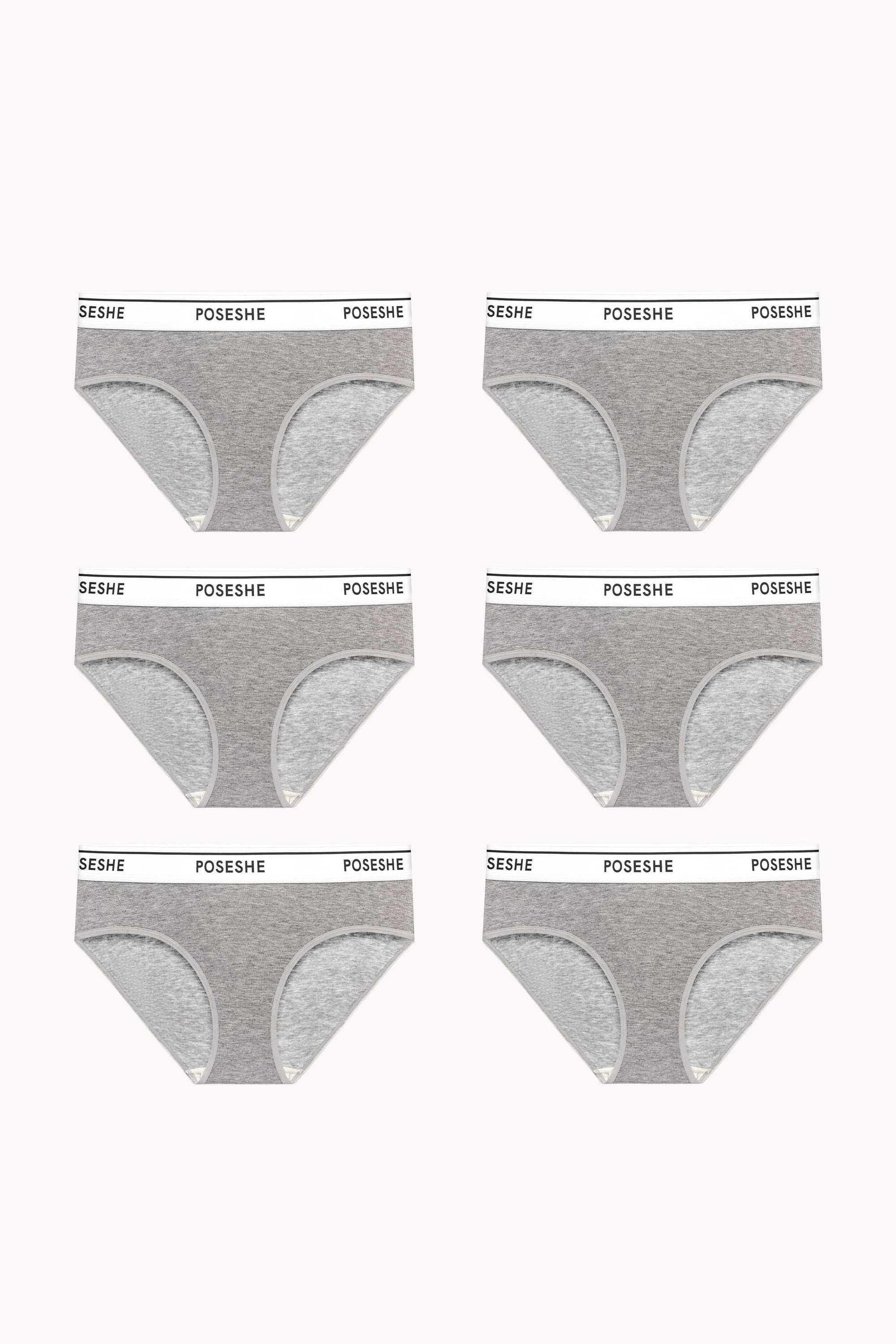 POSESHE Women Breathable Underwear Bikini Panty Plus Size Briefs 6-Pack